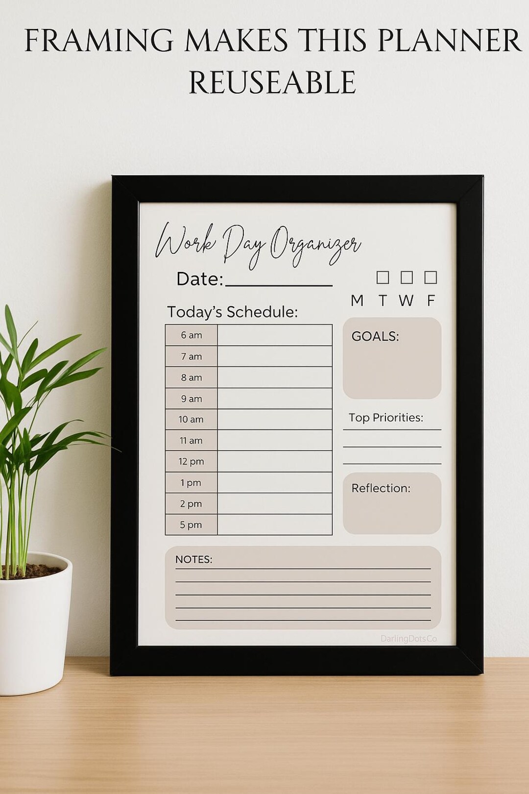 Work Day Organizer PDF - Printable & Fillable Daily Planner | 4 Color ...