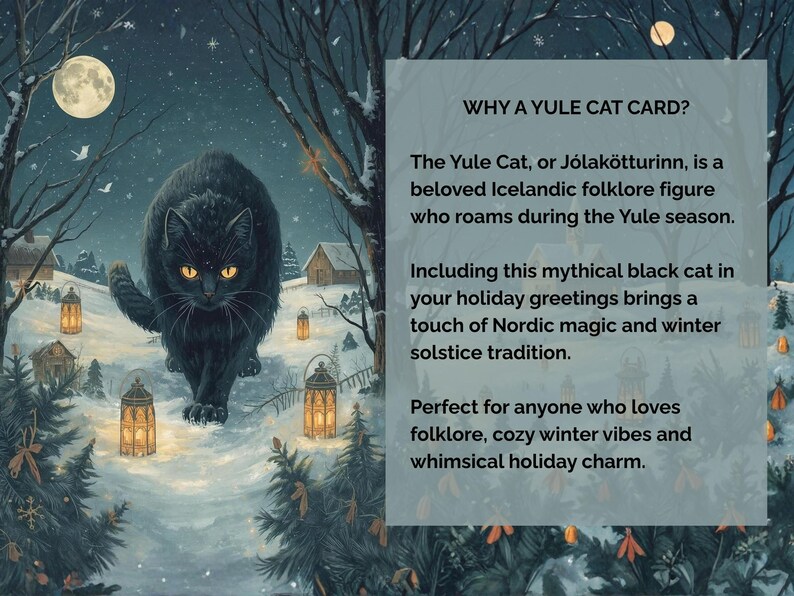 Printable Yule Cat Card Digital Downloaddesign Nordic Holiday Black Cat ...