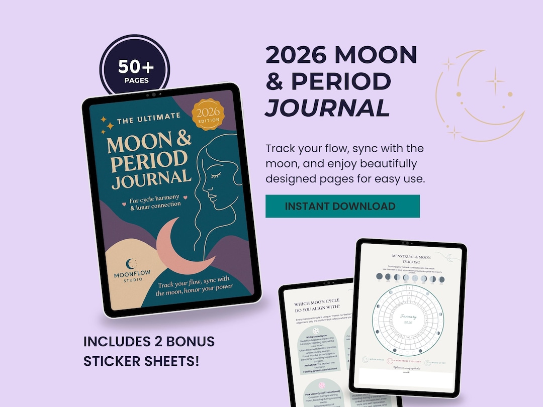 2026 Moon Calendar Printable PDF – Period Tracker Journal – Lunar Phase ...