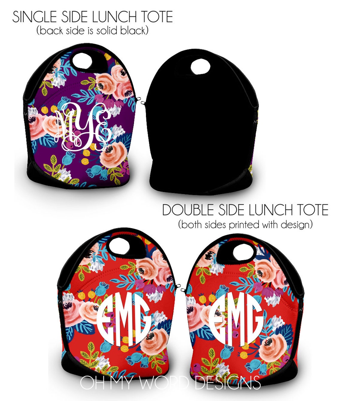 Monogram Lunch Tote-neoprene Lunch Tote-lunch Bag-monogram | Etsy