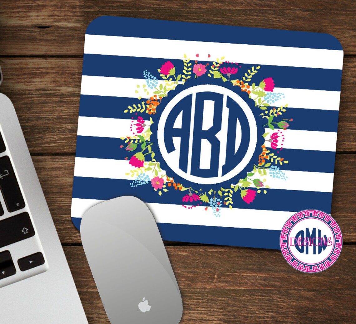 Navy Blue Rugby Stripe Monogrammed Mouse Pad-monogram Mouse - Etsy
