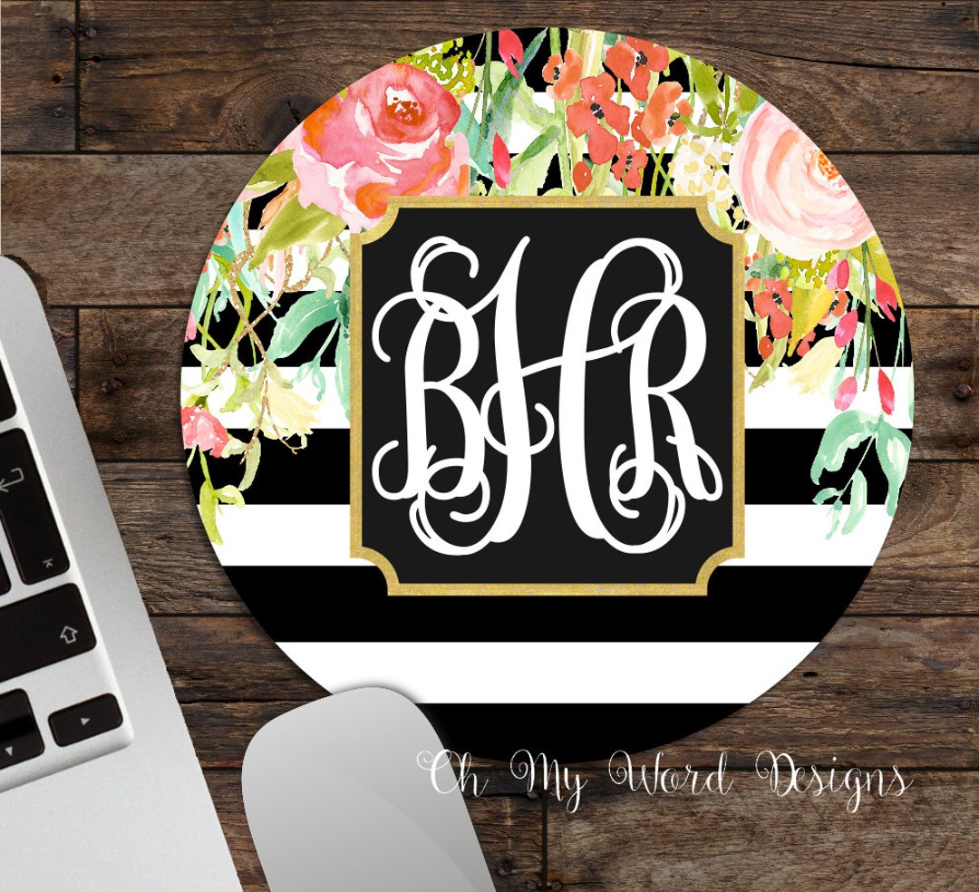 Monogram Mouse Pad-monogram Mouse Pad-desk Accessories-watercolor ...