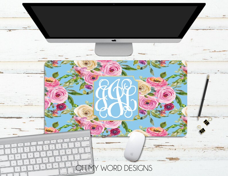 Monogram Desk Mat-Desk Mat-Over Sized Mouse Pad-Neoprene Desk | Etsy
