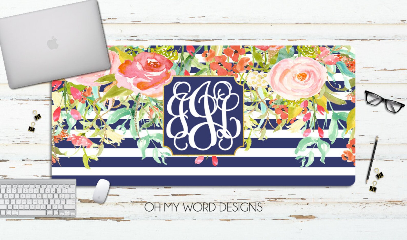 Monogram Desk Mat-desk Mat-over Sized Mouse Pad-neoprene Desk | Etsy