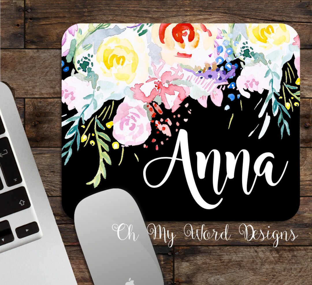Personalized Mouse Pad-monogram Mouse Pad-water Color Flowers-desk ...