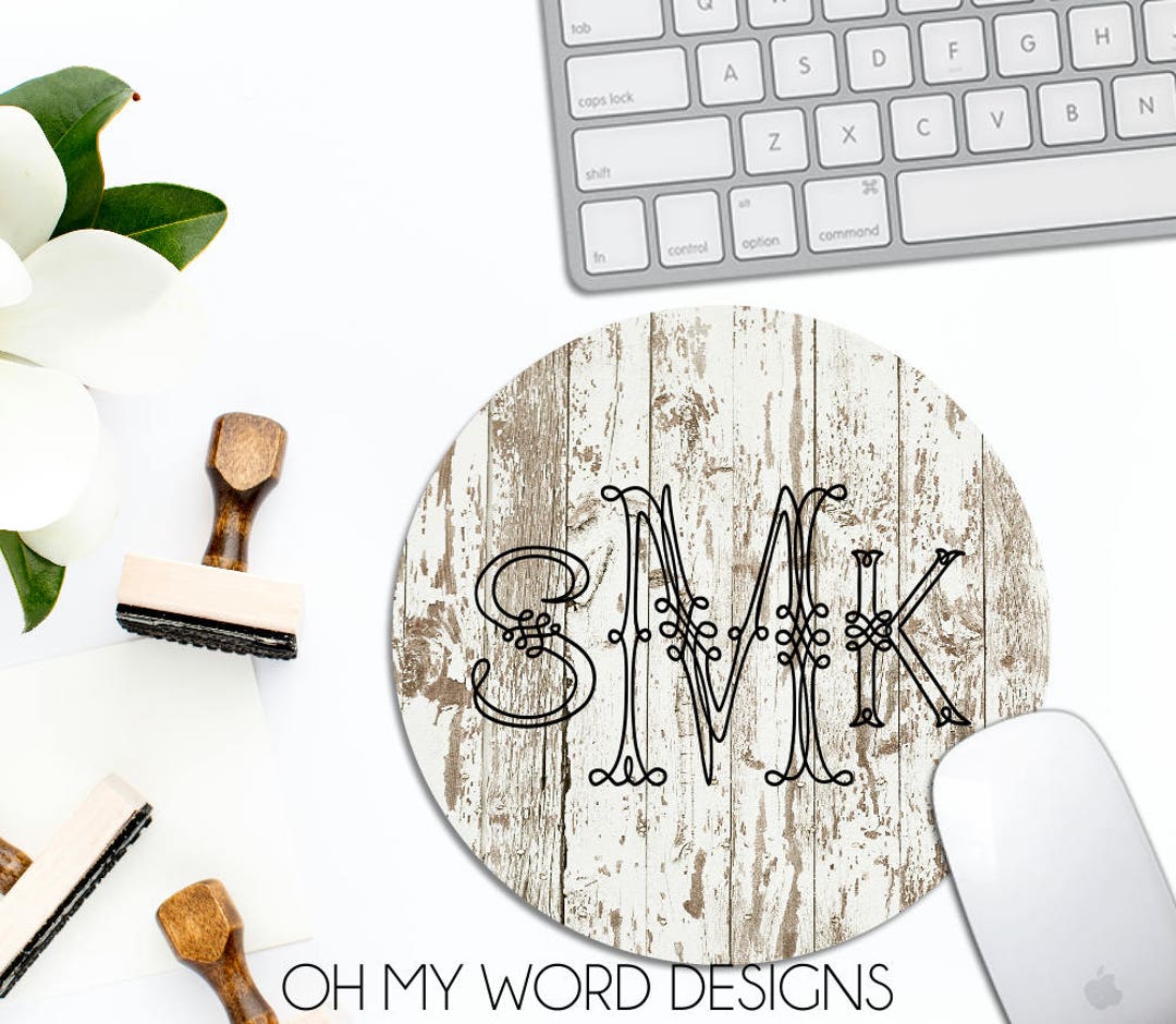Monogram Mouse Pad-monogram Mouse Pad-desk Accessories-rustic Wood ...