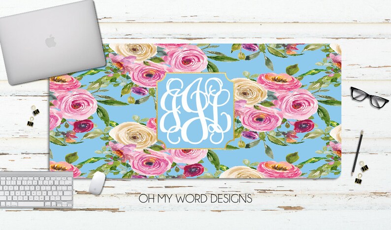 Monogram Desk Mat-Desk Mat-Over Sized Mouse Pad-Neoprene Desk | Etsy