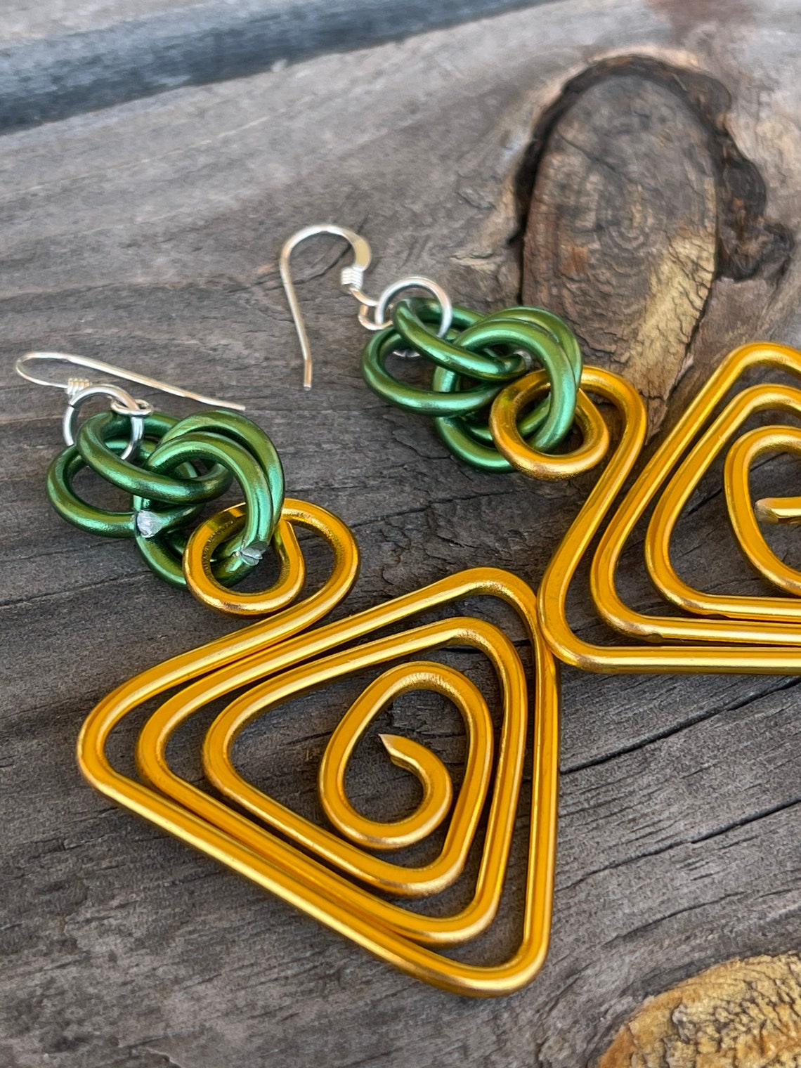 Gold and Green Triangle Chi ETA Phi Wire Earrings With - Etsy