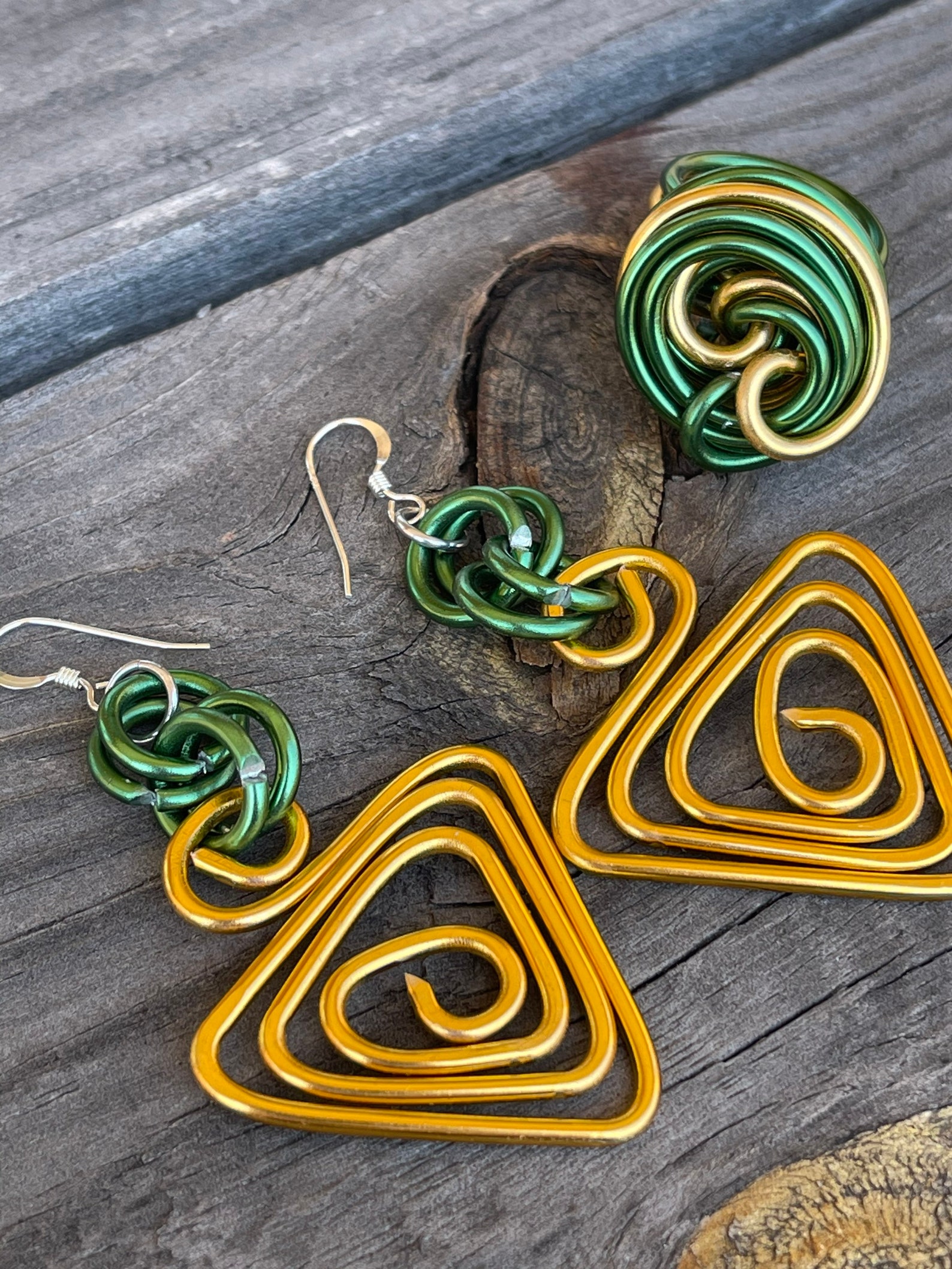Gold and Green Triangle Chi ETA Phi Wire Earrings With - Etsy