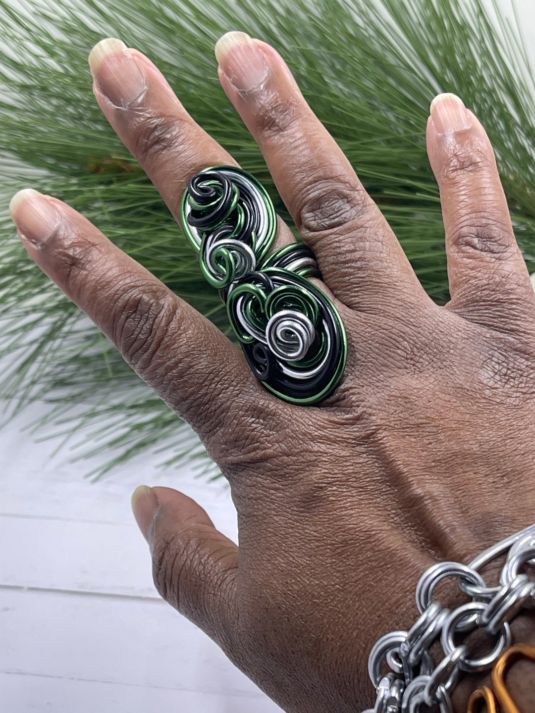 Philadelphia Eagles Wire Wrapped Long Statement Rings, Aluminum Custom ...