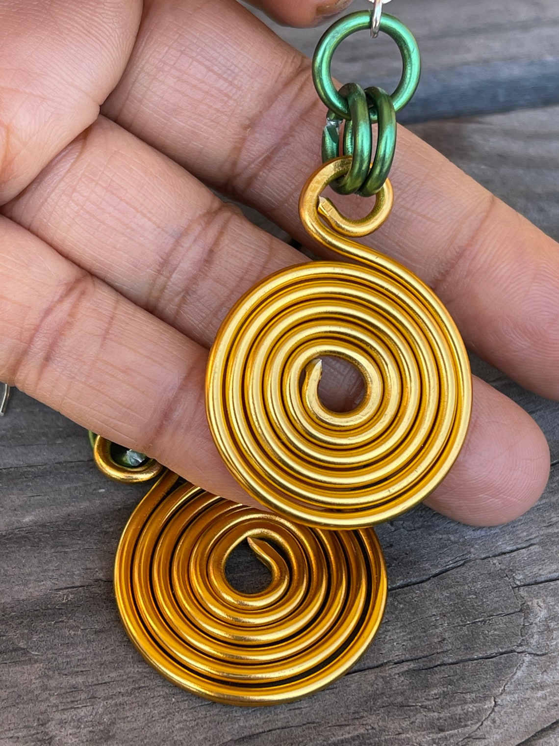 Gold and Green Chi ETA Phi Wire Earrings With Sterling Silver - Etsy