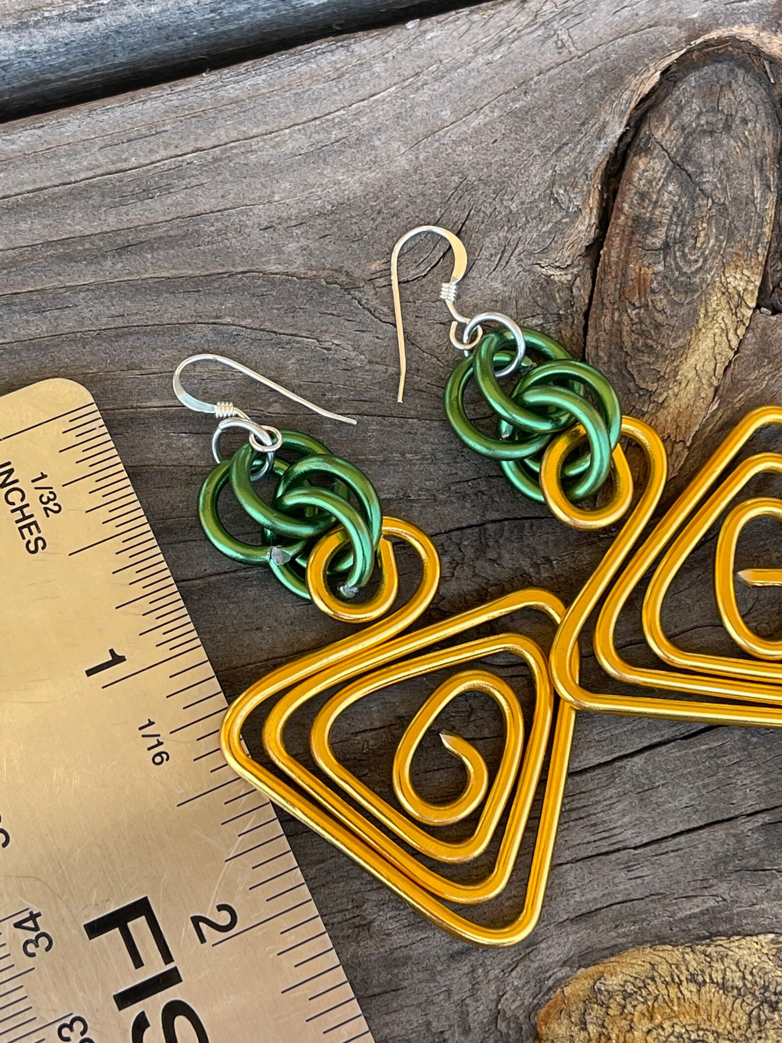 Gold and Green Triangle Chi ETA Phi Wire Earrings With - Etsy
