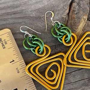 Gold and Green Triangle Chi ETA Phi Wire Earrings With Sterling Silver ...