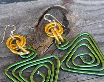 Gold and Green Chi ETA Phi Wire Earrings With Sterling Silver | Etsy