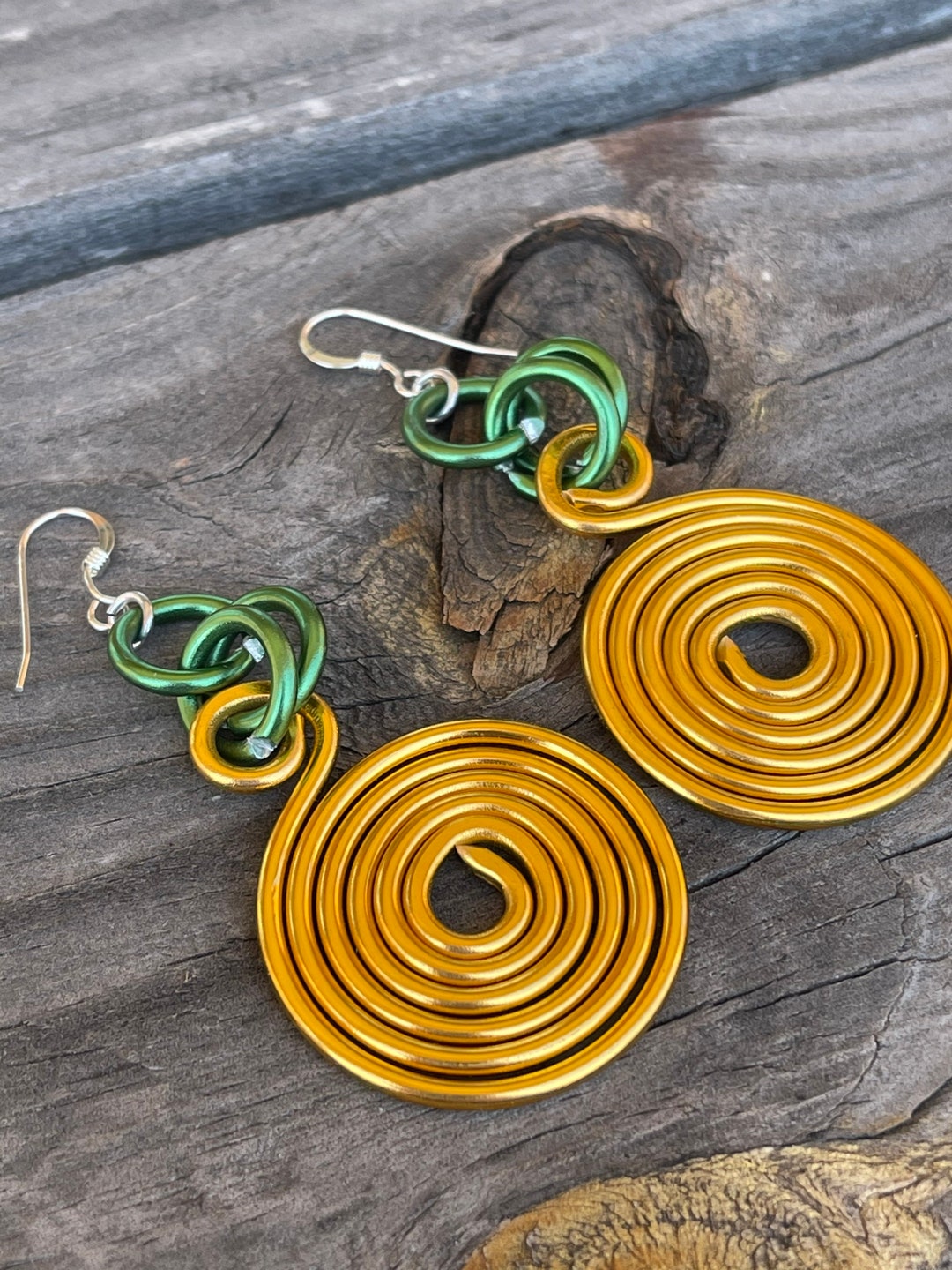 Gold and Green Chi ETA Phi Wire Earrings With Sterling Silver Ear Wire ...