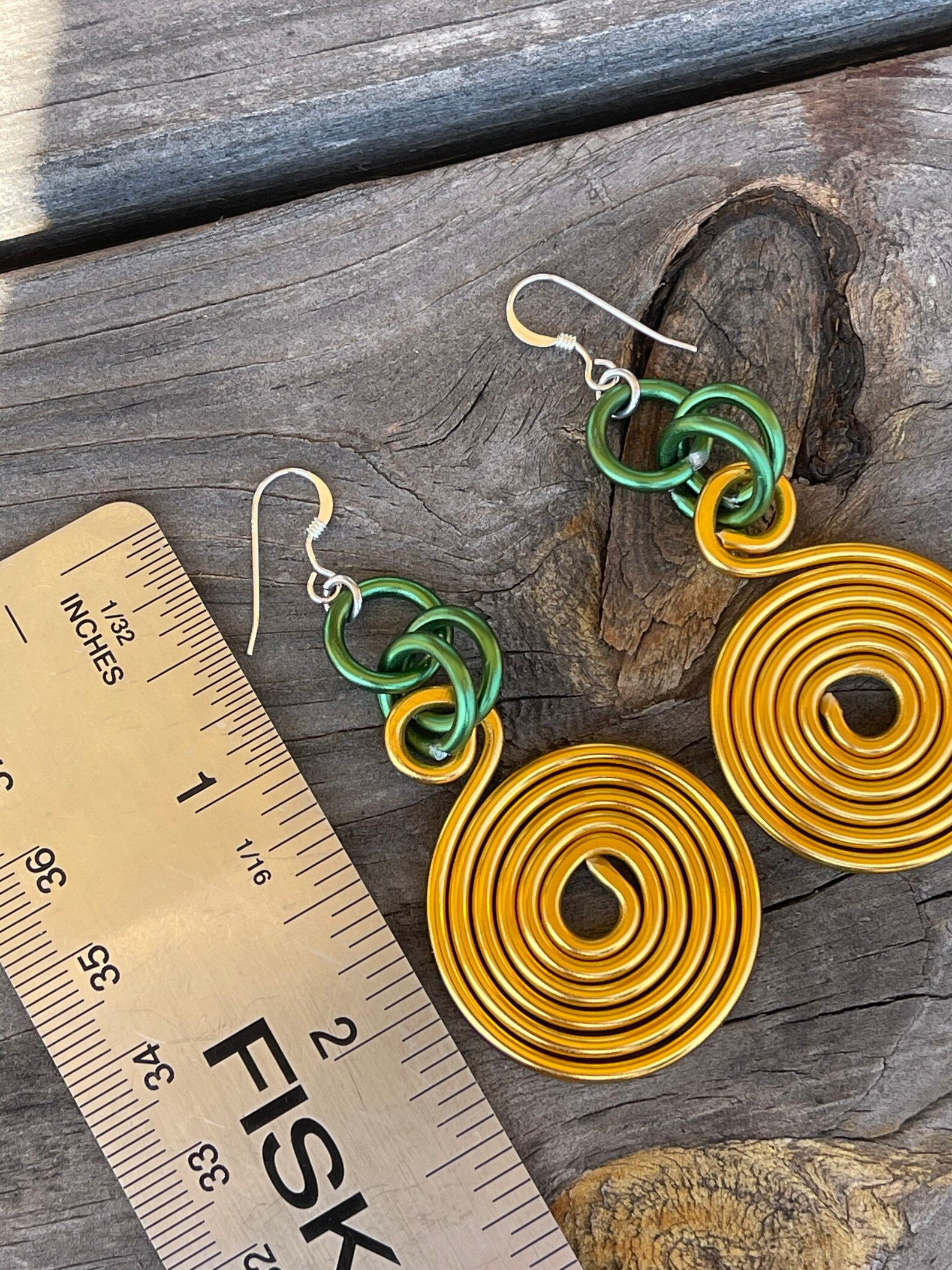 Gold and Green Chi ETA Phi Wire Earrings With Sterling Silver - Etsy