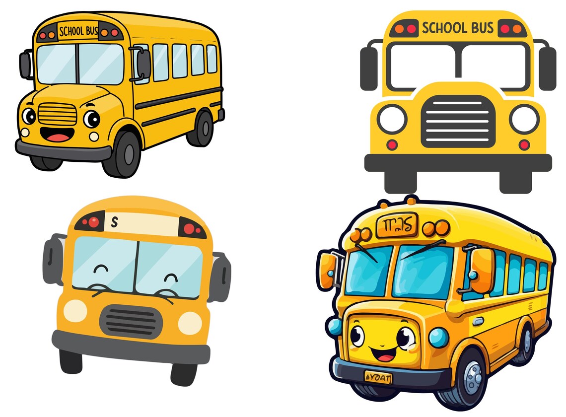 School Bus Clipart Bundle PNG | Cartoon Transportation Graphics for ...