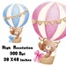 Watercolor Teddy Bear Hot Air Balloon Clipart: Pink & Blue Nursery ...