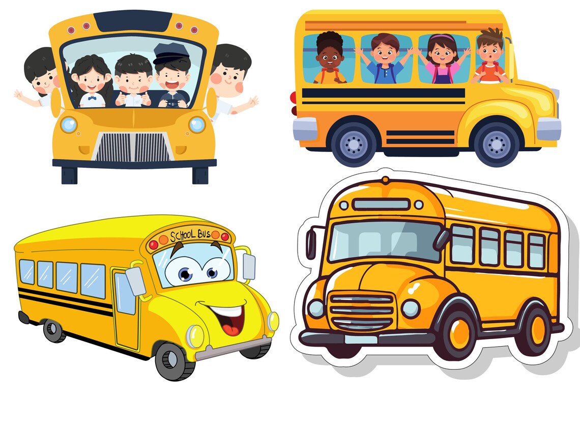 School Bus Clipart Bundle PNG | Cartoon Transportation Graphics for ...