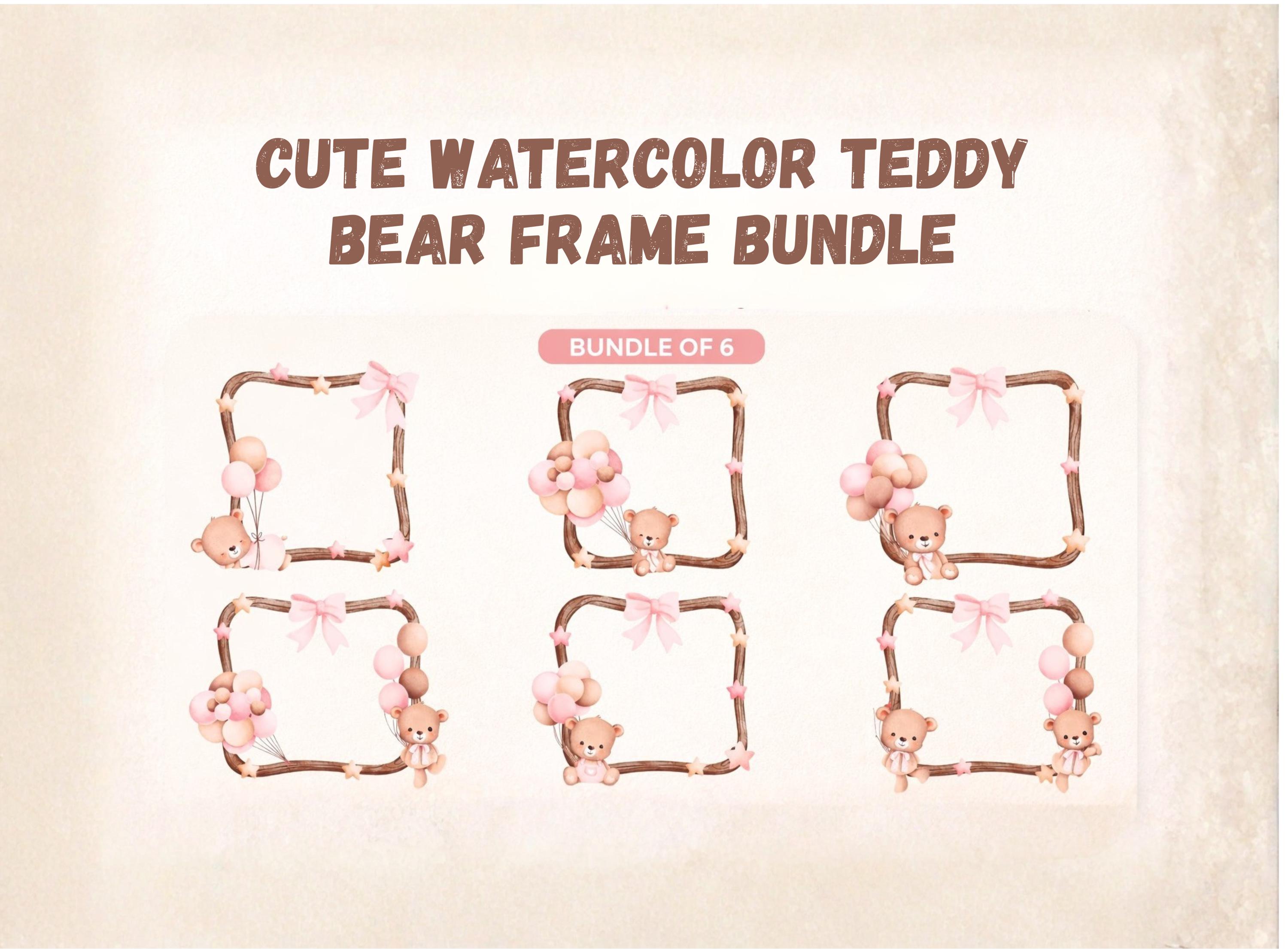 Teddy Bear Photo Frames | Pastel Watercolor, Baby Shower (PNG Digital ...