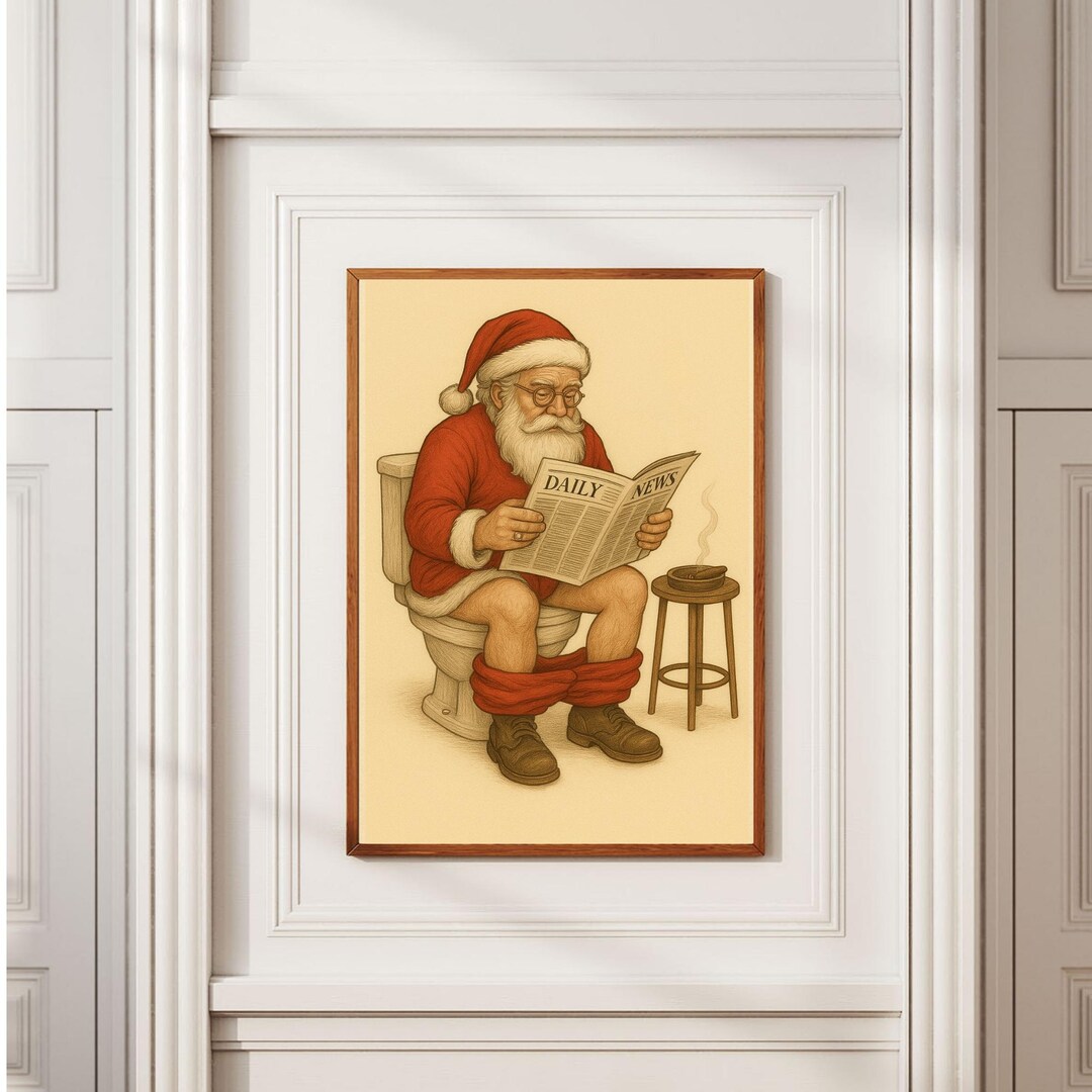 Funny Santa Bathroom Wall Art | Holiday Decor Printable | Instant ...