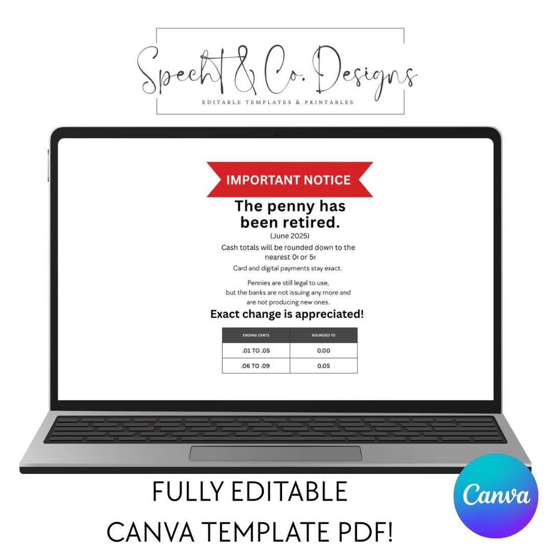 Penny Phase-out Sign | Editable Cash Register Notice | Digital Canva ...