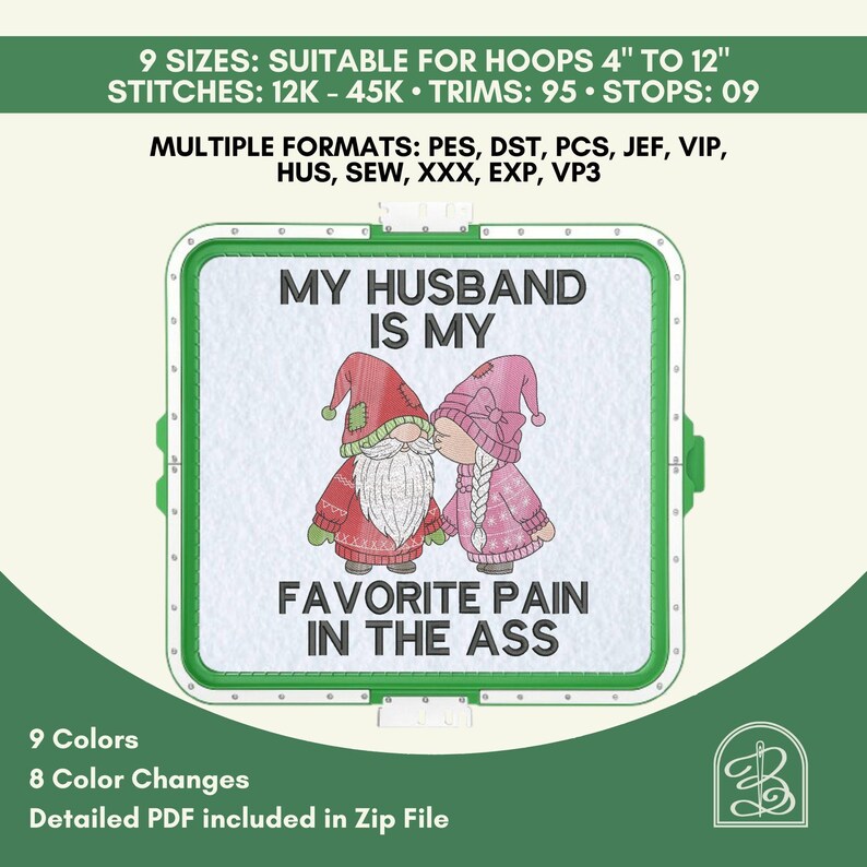 Pain in the Ass Funny Gnome Embroidery Design, Valentines Day Couple ...