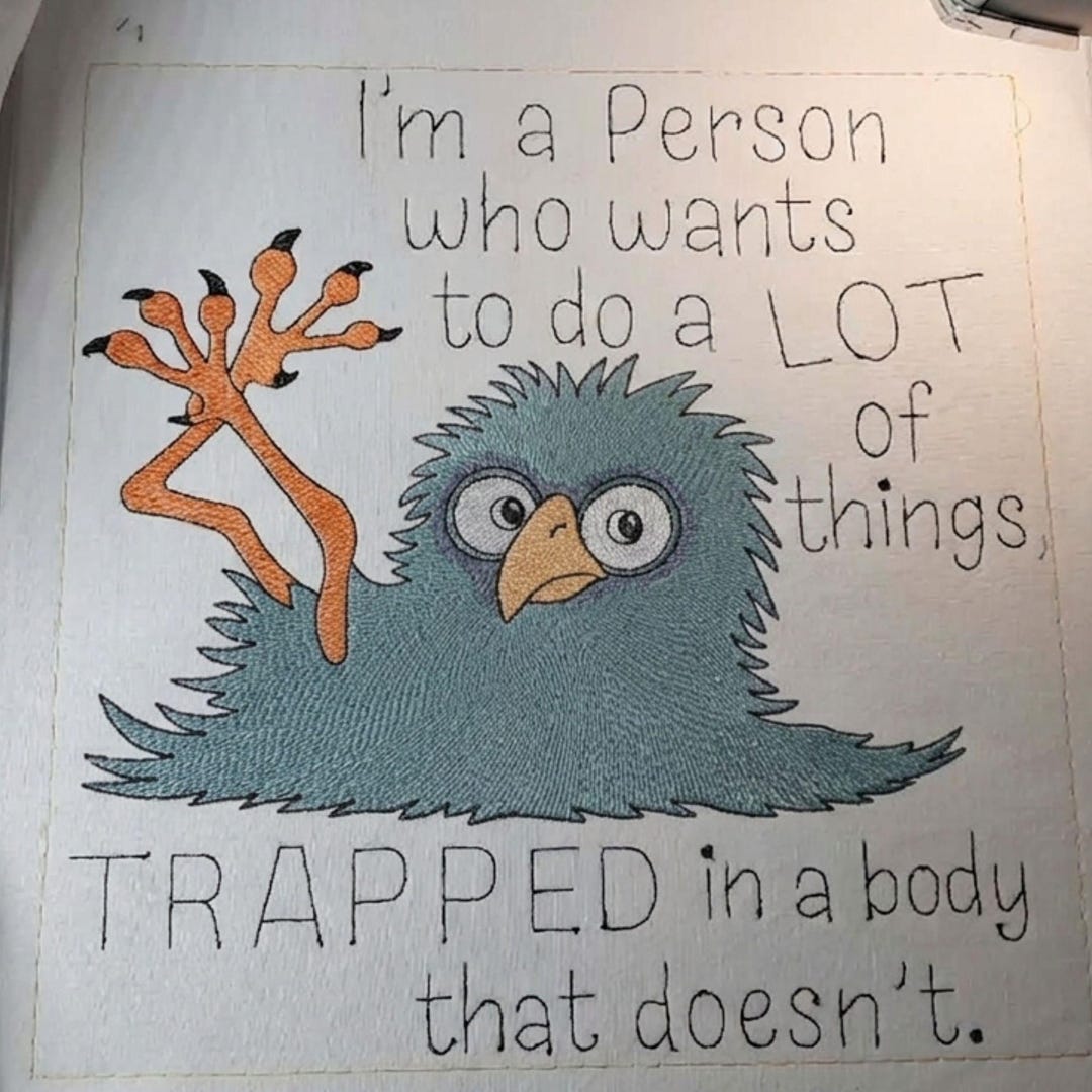 Trapped in A Lazy Body Machine Embroidery Design, Funny Tired Bird ...