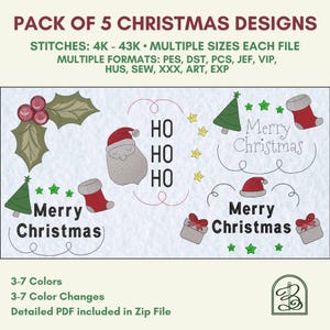 Pack of 5 Christmas Embroidery Designs | Festive Holiday Season Machine ...