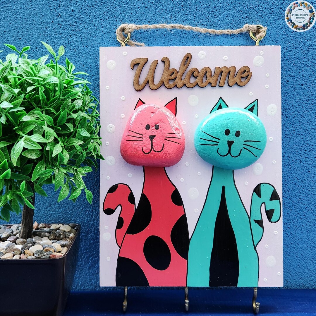 Pebble Art Couple Gift – Handmade Welcome Home Key Holders for Wall ...