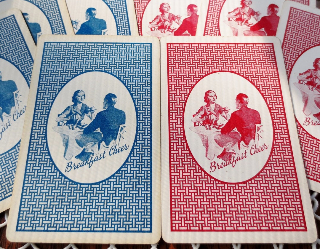 2 Breakfast Cheer Vintage Playing Cards, 1 Blue, 1 Red - Etsy