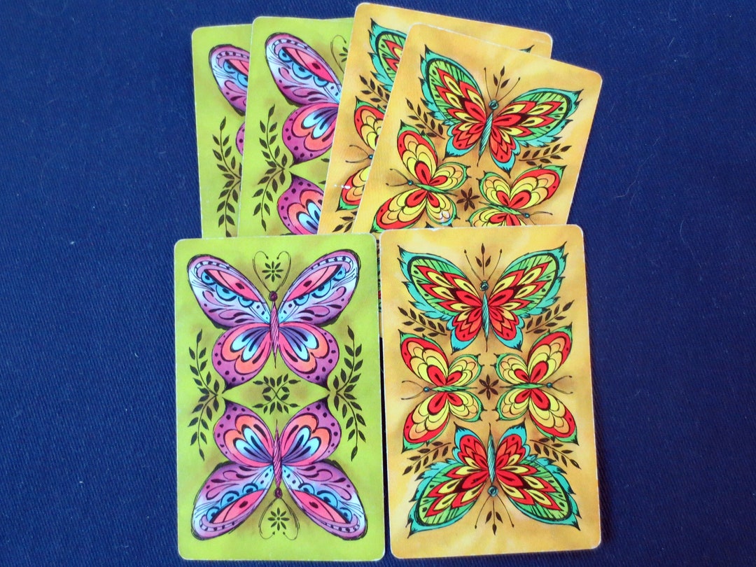 4 Symmetrical Butterfly Vintage Playing Cards, 2 Green, 2 Yellow - Etsy