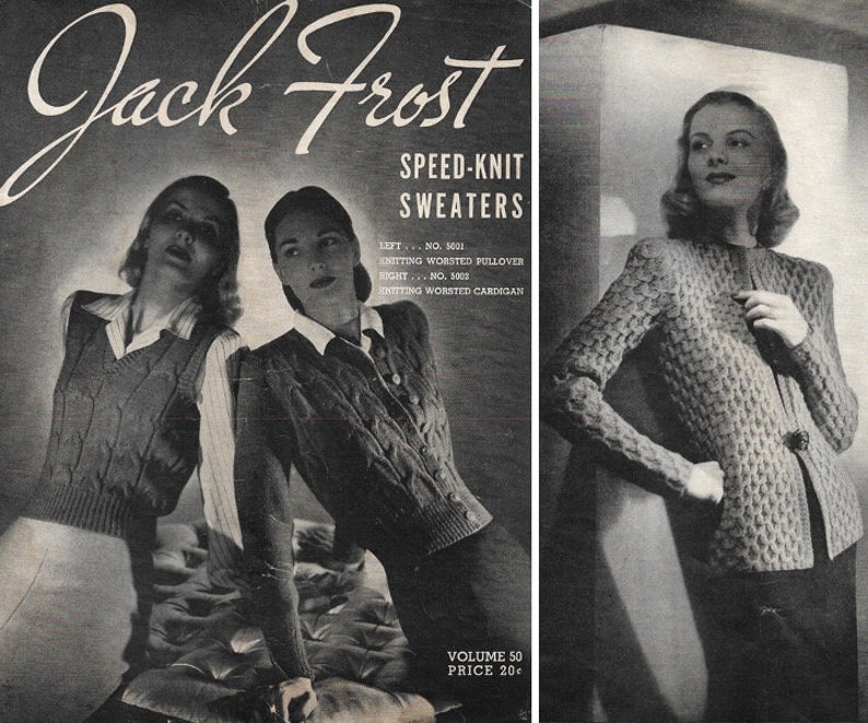 Vintage 1940s Knitting Pattern Booklet | 1946 Jack Frost Speed-knit ...