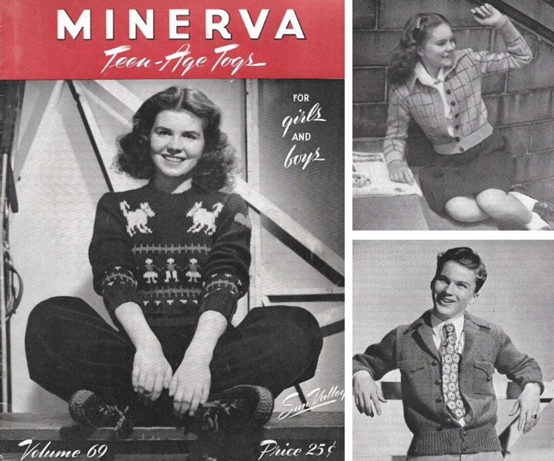 Vintage 1940s Knitting Pattern Booklet | 1945 Minerva Teenage Togs Vol ...
