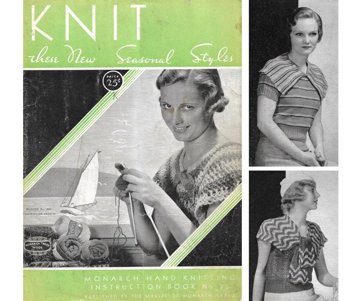 Vintage 1930s Knitting Pattern Booklet 1933 Monarch Hand Knitting Book ...