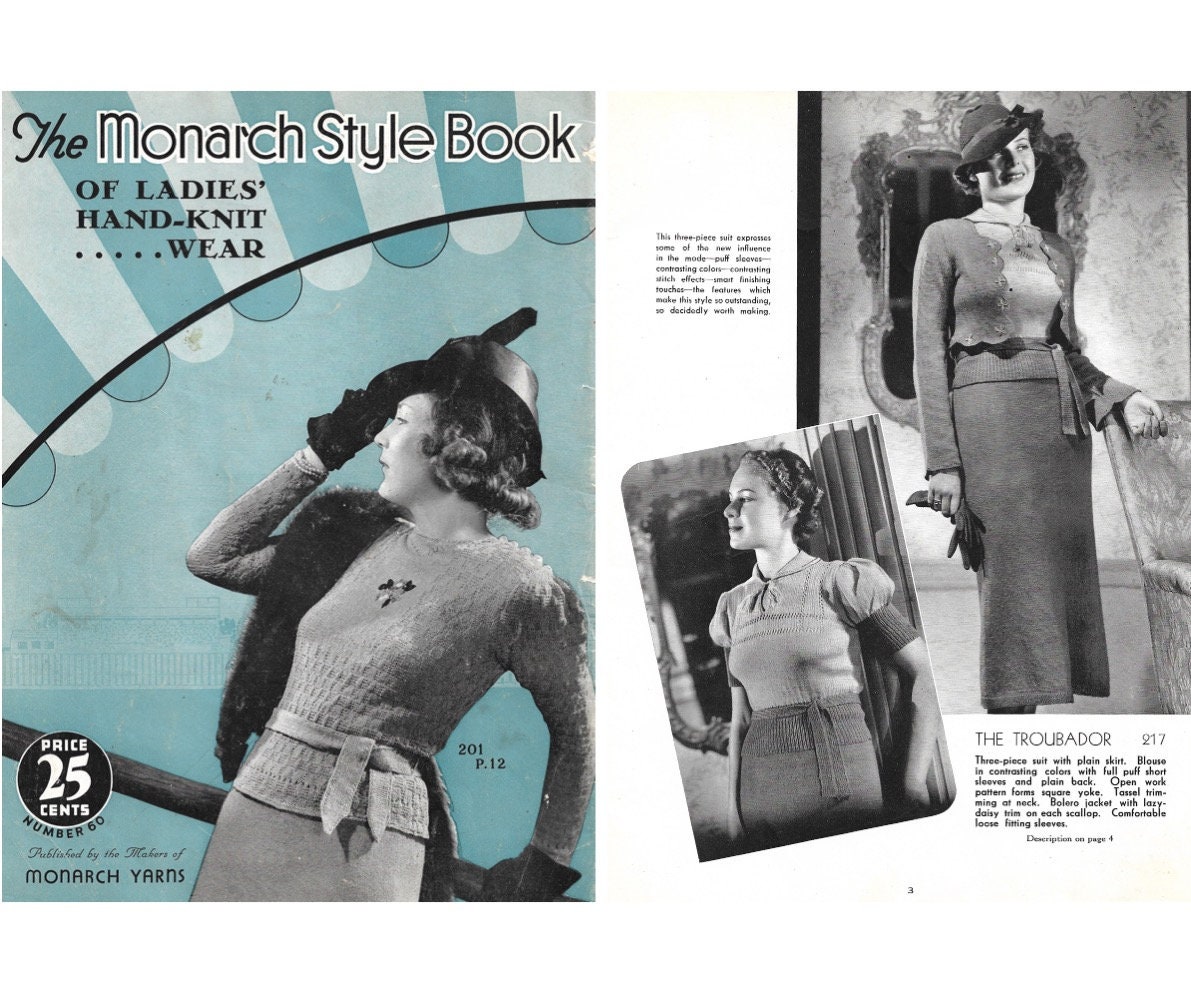 Vintage 1930s Knitting Pattern Booklet 1937 Monarch Style Book No 60 ...