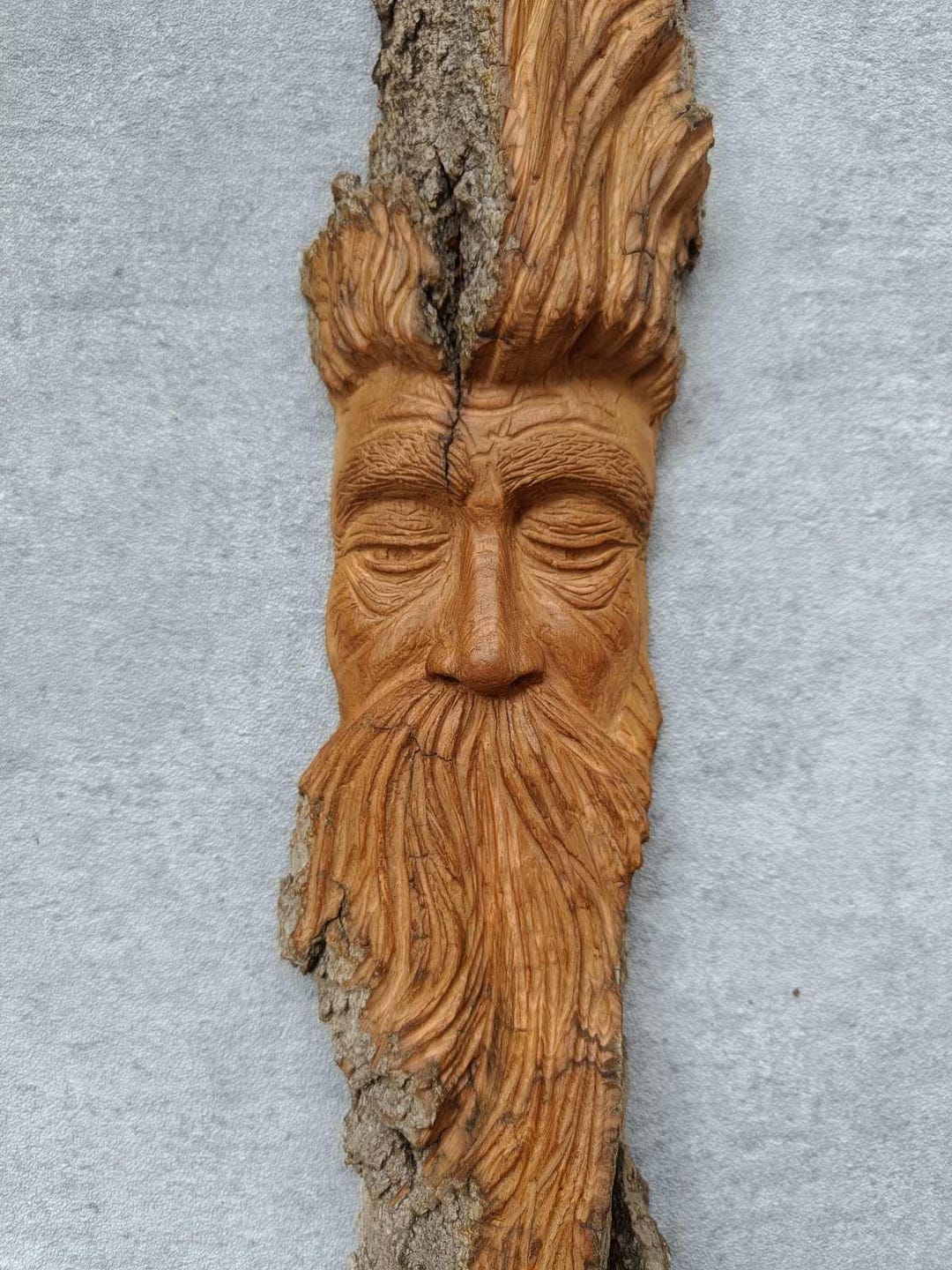 Large Wood Spirit Face Carving Sculpture, Cottonwood Bark, Home Decor ...