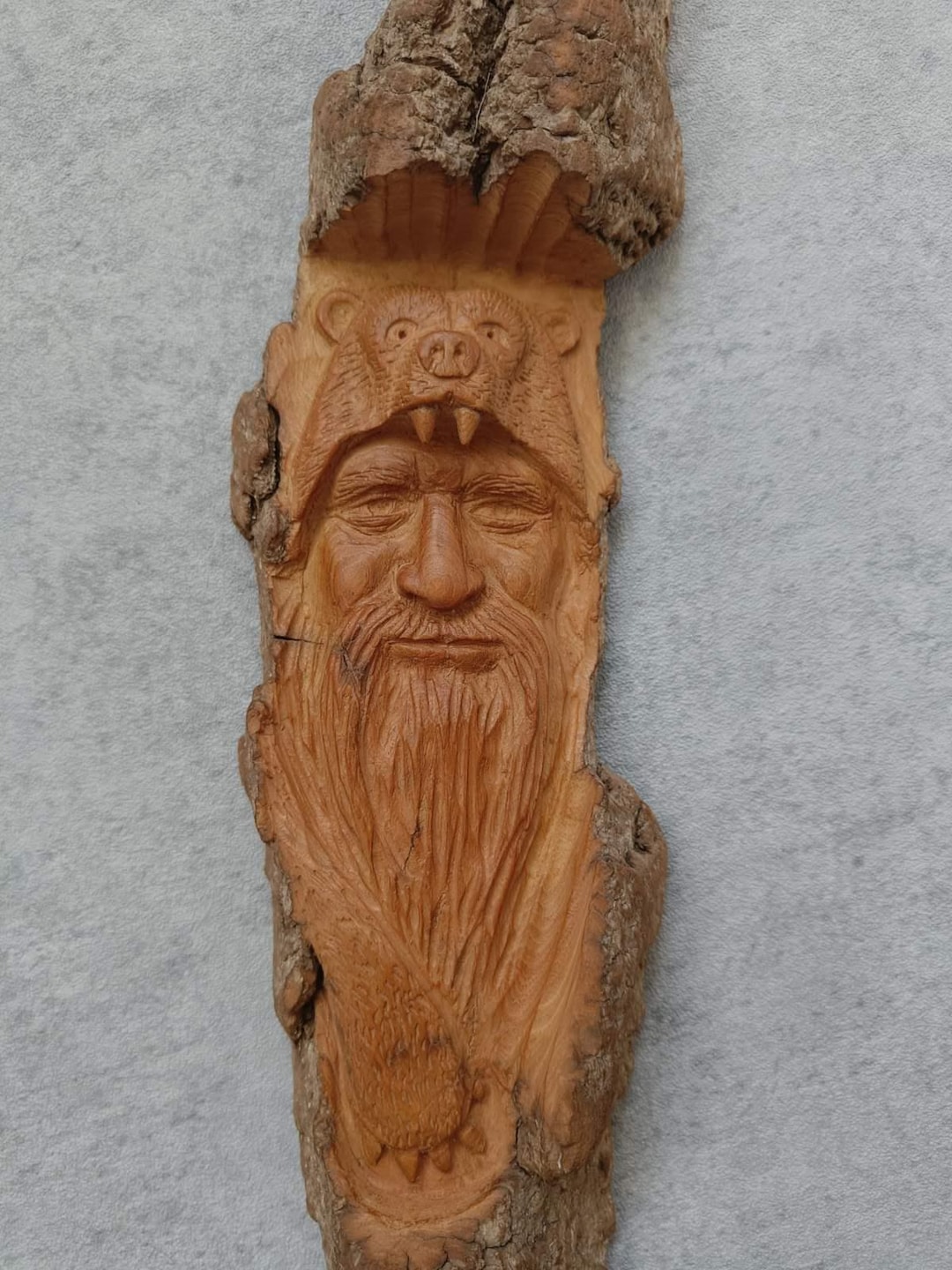 Hunter in Bear Skin Carving Sculpture, Cottonwood Bark, Home Decor ...