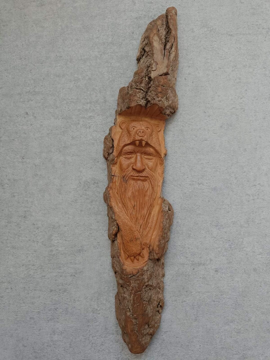 Hunter in Bear Skin Carving Sculpture, Mountain Man, Rustic Home Decor ...