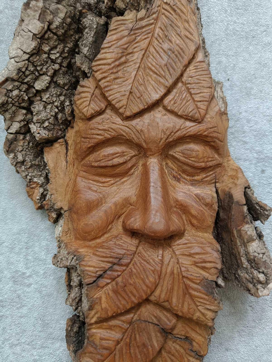 Greenman, Wood Spirit, Face Carving Sculpture, Cottonwood Bark, Home ...