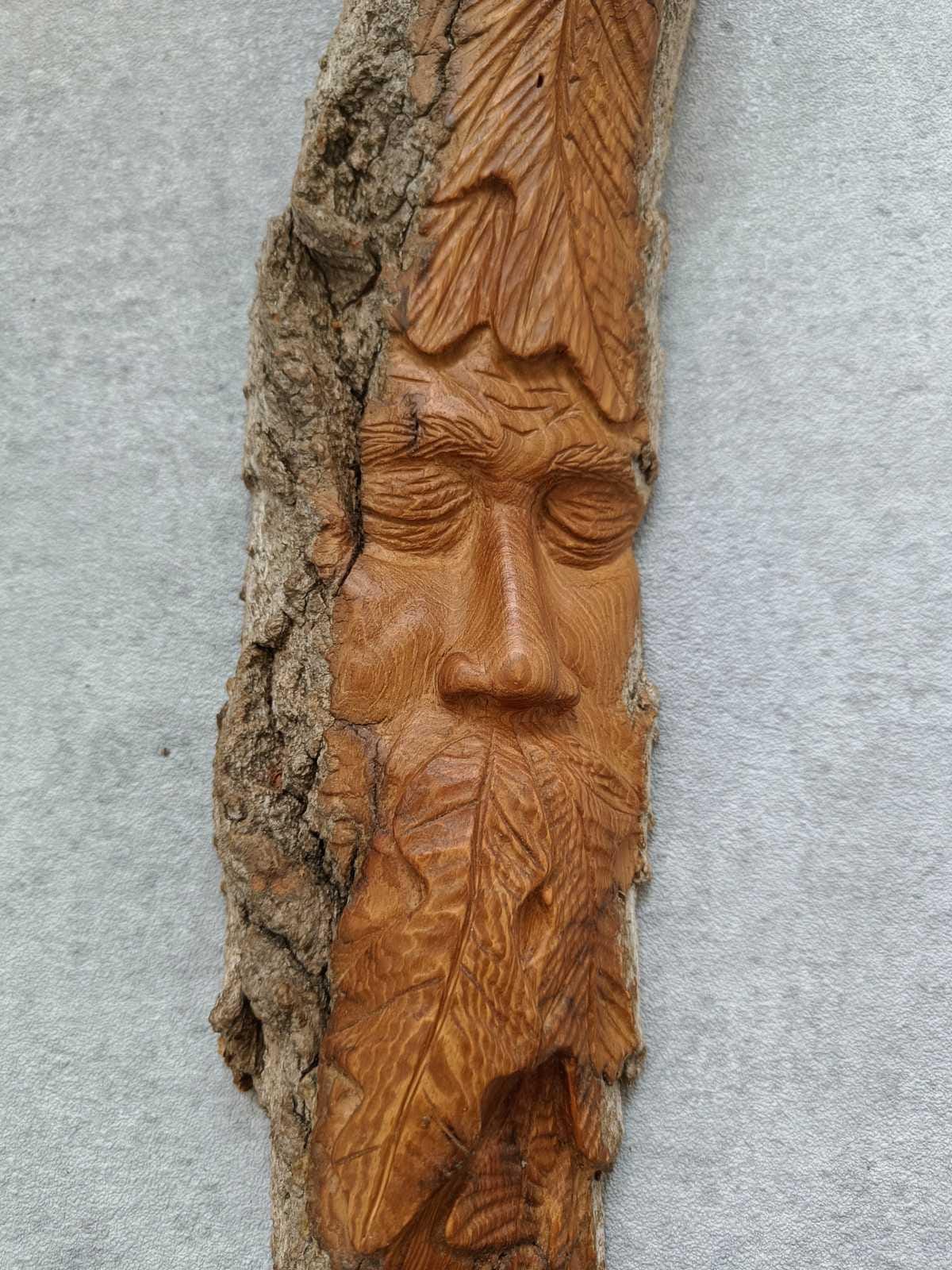 Greenman, Wooden Forest Man, Wood Spirit Face Carving Sculpture, Rustic ...