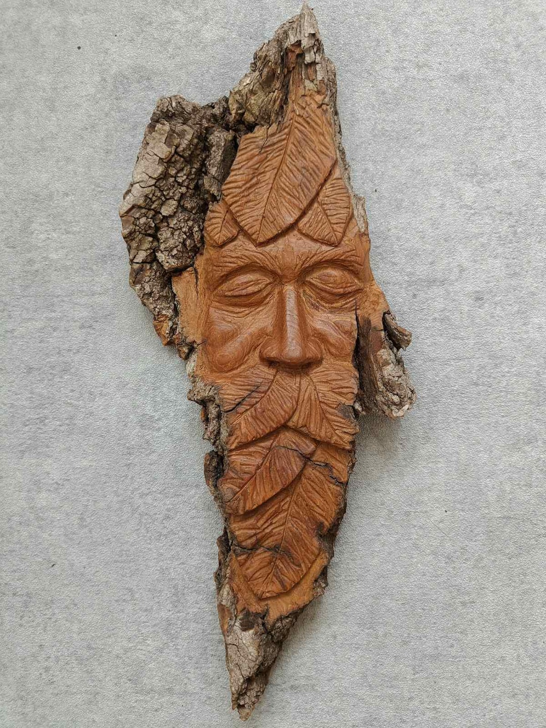 Greenman, Wood Spirit, Face Carving Sculpture, Cottonwood Bark, Home Decor Handmade Woodcarving ...