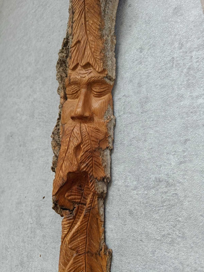 Greenman, Wooden Forest Man, Wood Spirit Face Carving Sculpture, Rustic Home Decor Handmade ...