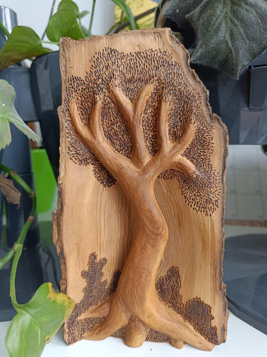 Tree Wood Carving, Sculpture, Home Decor Handmade Woodcarving by Artist ...