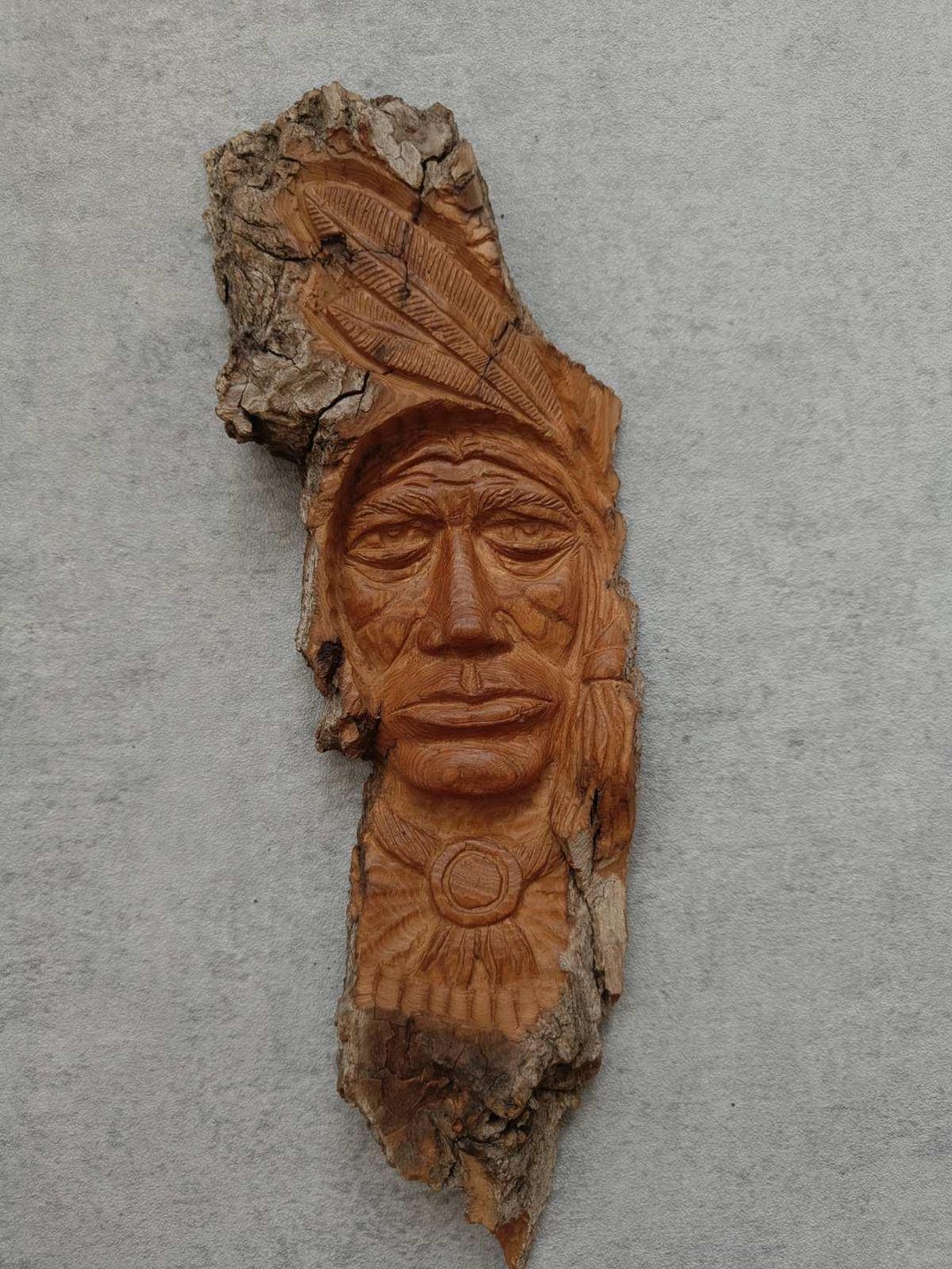 Indian Man Carving Sculpture, Rustic Home Wall Decor, Handmade ...