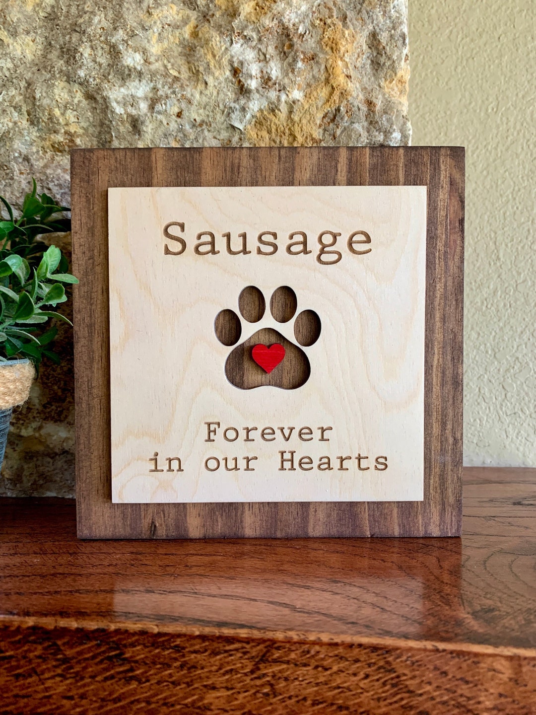Custom Engraved Pet Memorial Sign, Forever in Our Hearts, Modern ...