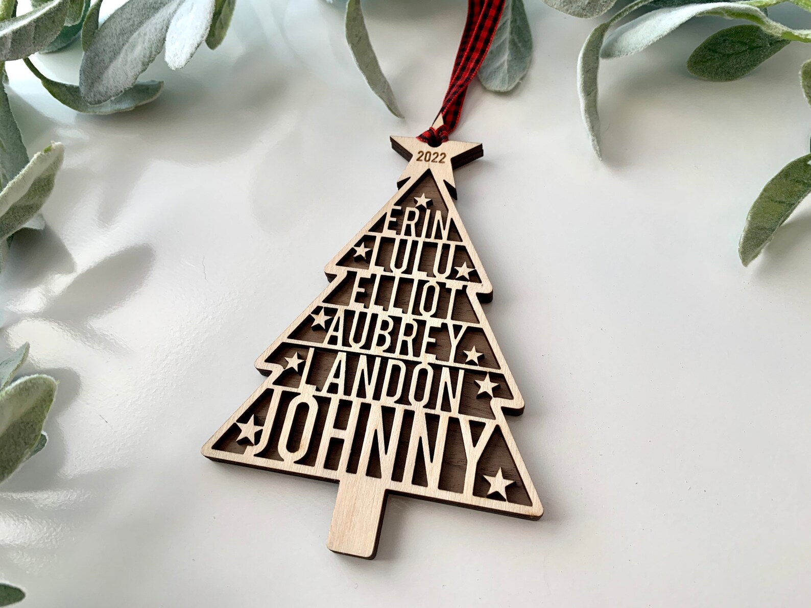 Family Names Tree Ornament Custom Laser Cut Wood Ornament - Etsy
