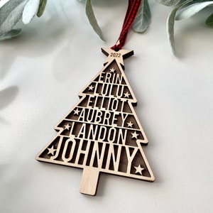 Family Names Tree Ornament, Custom Laser Cut Wood Ornament - Etsy