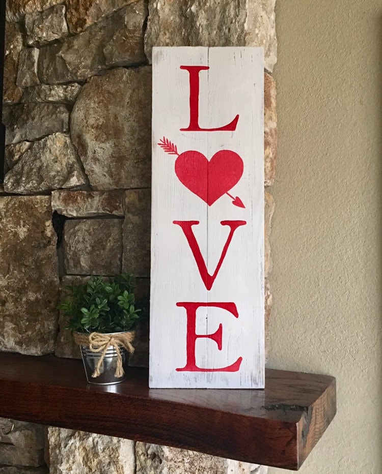 Rustic Reclaimed Wood Love Sign, Reclaimed Wood, Rustic Valentines ...