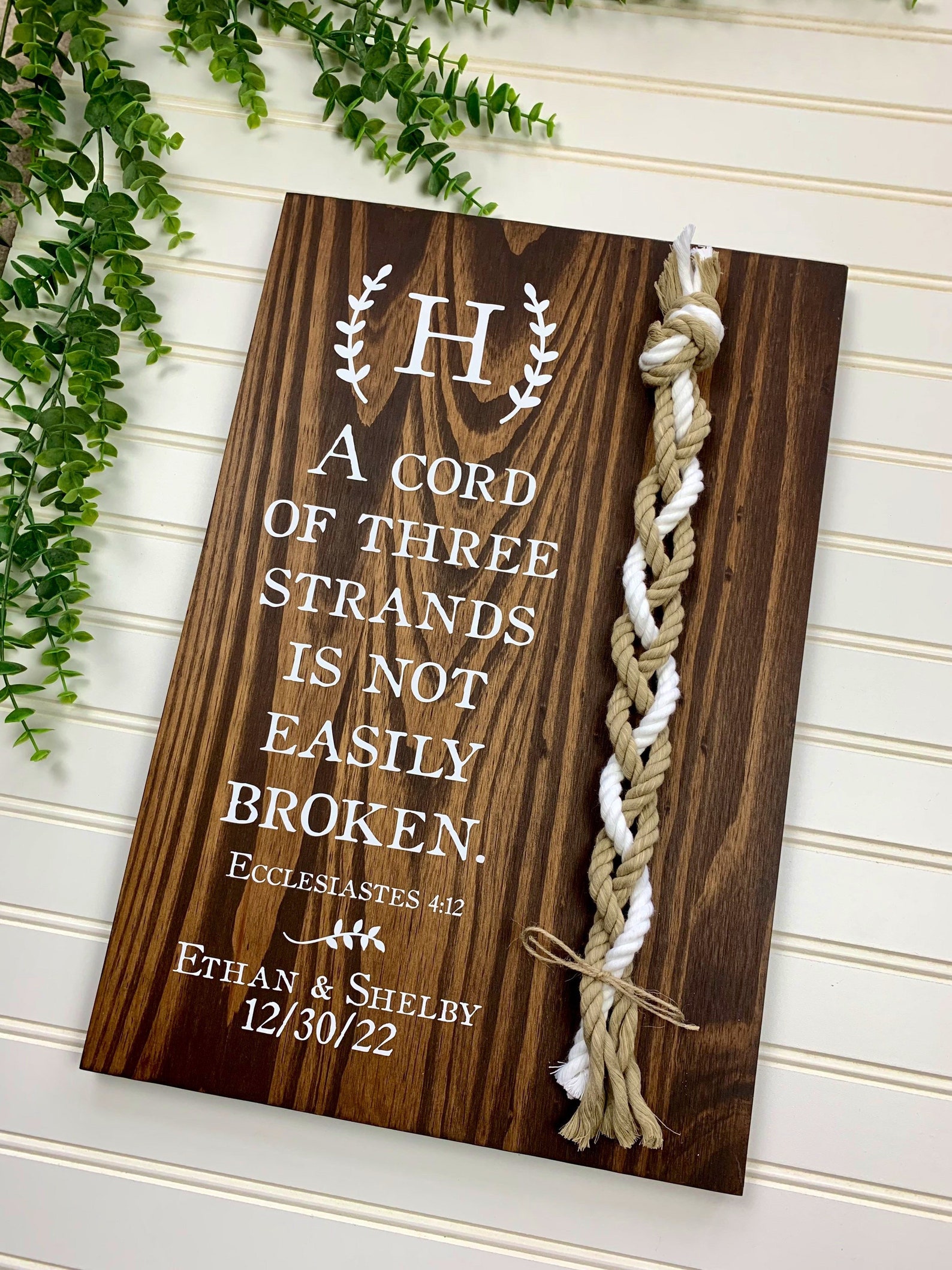 A Cord of Three Strands Wedding Sign, 2 Natural Cords/1 White Cord ...